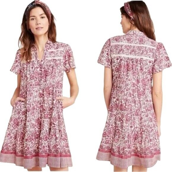 Anthropologie | Dresses | Anthropologie Georgina Pink Floral Lace ...